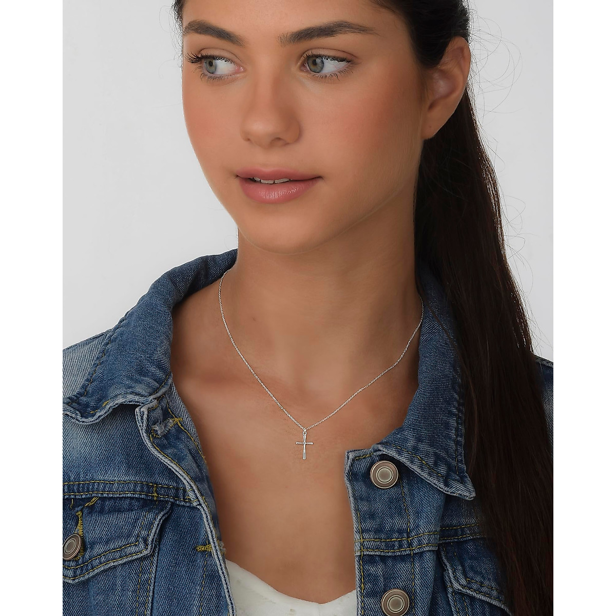 Annika Bella Small Cross Necklace, 925 Sterling Silver Faith Jewelry, Religious Tiny Pendant Charm Necklaces, Gift for Her (Silver)