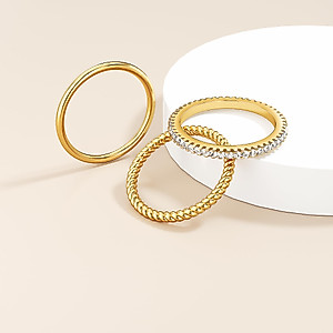 Moodear Thin 14k Gold Plated Thumb Ring Set for Women - Dainty Non Tarnish Rings Size 7