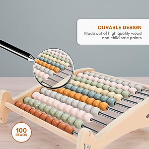 Abacus for Kids - Math Counting Toy Made of Wooden Beads and Rack - Children's Wood Number Counters for Teaching Addition, Subtraction and More - Counting Tool for Toddlers and 1st Grade Kids