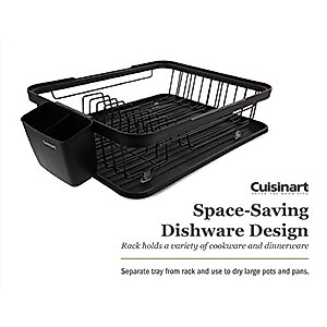 Cuisinart Wire Dish Drying Rack and Tray Set – 3 Piece Set Includes Wire Dish Drying Rack, Utensil Caddy, and Draining Board – Measures 19 x 12.75 x 4.25 Inches – Matte Black/Matte Black Wire