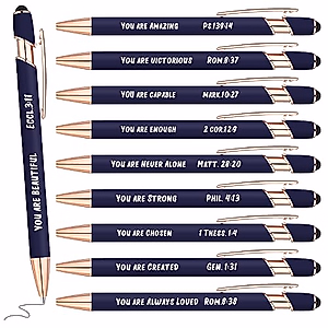Ctosree 10 Pcs Inspirational Pens Motivational Ballpoint Pens with Stylus Tip Funny Ink Pens Metal Office Appreciation Gifts for Employee Coworkers Office Supplies, 10 Styles (Dark Blue)