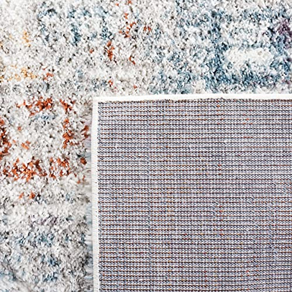 SAFAVIEH Berber Shag Collection Runner Rug - 2'3" x 12', Blue Rust & Ivory, Non-Shedding & Easy Care, 1.25-inch Thick Ideal for High Traffic Areas in Living Room, Bedroom (BER569A)