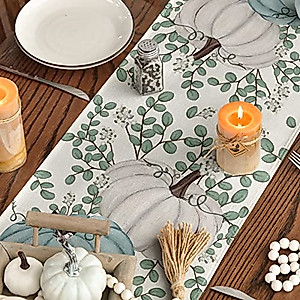 Artoid Mode Pumpkins Eucalyptus Leaves Fall Table Runner, Autumn Thanksgiving Kitchen Dining Table Decoration for Home Party Decor 13x72 Inch