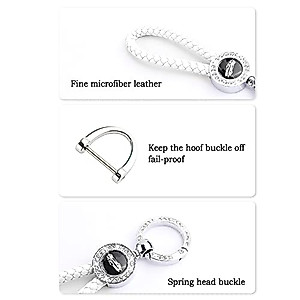 Bling Bling Leather Keychain,Universal Car Accessories Car Lanyard Key Fob Holder with Anti-lost D-ring and Screwdriver(White)