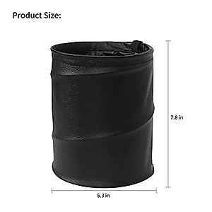 FYY Car Trash Can, Collapsible Pop Up PU Leather Car Garbage Can, Leak-Proof Waterproof Portable Car Trash Bin Multifunctional Organizer Trashcan Storage Bag with Hanging Elastic Strap Loop Black