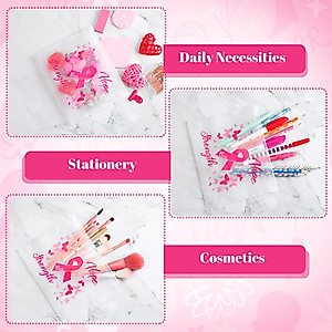 Silkfly 150 Pcs Breast Cancer Awareness Bulk Gifts Makeup Bags EVA Hope Cure Strength Cancer Survivor Gifts for Women Waterproof Portable Toiletry Bag Zipper for Public Charity Party Supplies