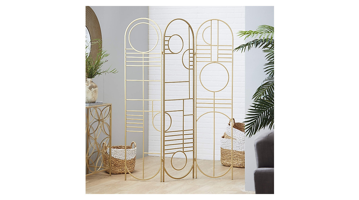 Deco 79 Gold Geometric Room Divider - Modern Privacy Screen