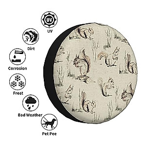 Squirrels Background Print Spare Tire Cover Funny Wheel Covers Waterproof Dust-Proof Wheel Protectors Fit for Trailer SUV Truck Camper 14 Inch