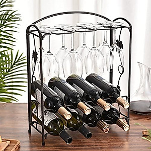 Countertop Wine Rack - Hold 8 Wine Bottles and 8 Glasses Multifunctional dis Assembly Small Wine Rack - 2 Tier Tabletop Wine Holder Stand for Cabinet, Pantry, Wine Bottle Storage（Black）