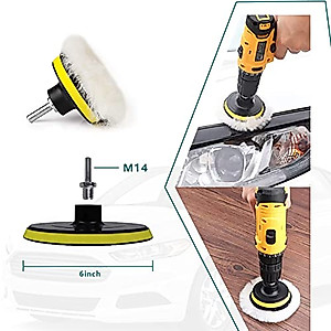 Ziciner 4 PCS Wool Polishing Buffing Pad, Polishing Buffing Wheel for Drill Buffer Attached with M14 Drill Adapter, Universal Accessories for Car Motorcycle Refrigerator Furniture Glass (6 Inch)