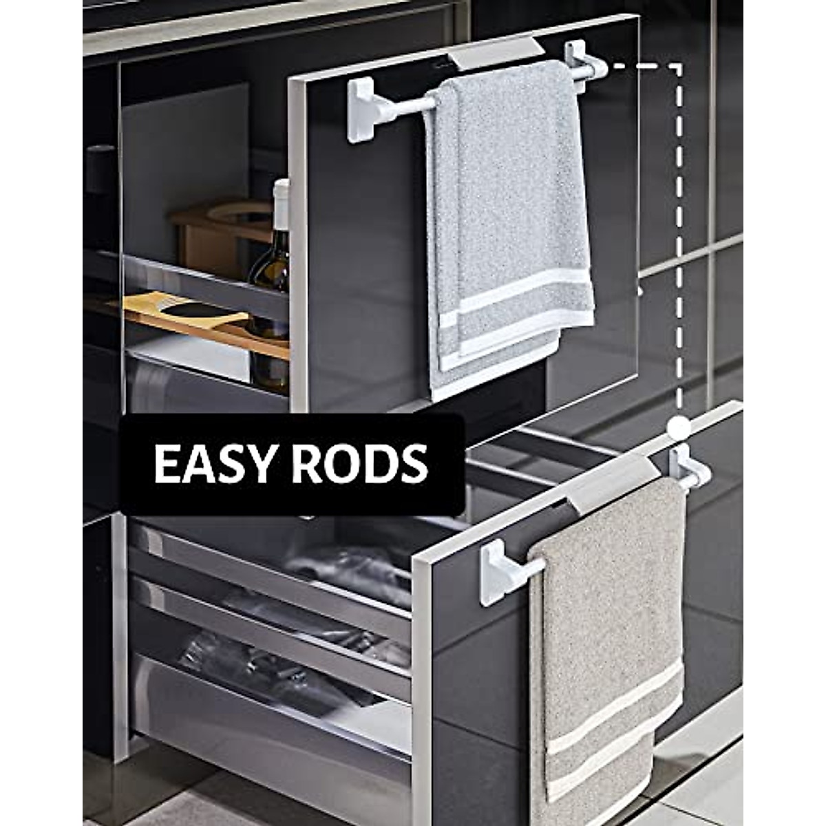 Skywin Magnetic Towel Holder for Refrigerator - 1 Pack Small Magnetic Curtain Rod for Metal Door with Adjustable Length - Fits Towels and Easily Attachable (White)