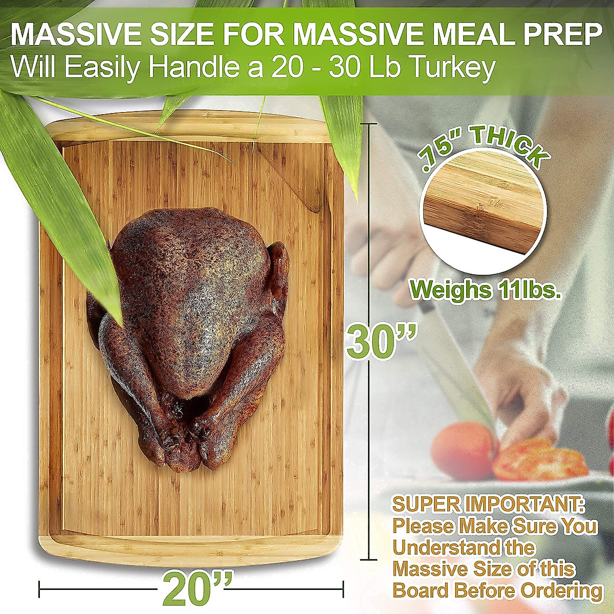 30 x 20 Inch MASSIVE XXXL Extra Large Bamboo Cutting Board and Medium-Large Wood Cutting Board : 14.5 x 11.5 Inches