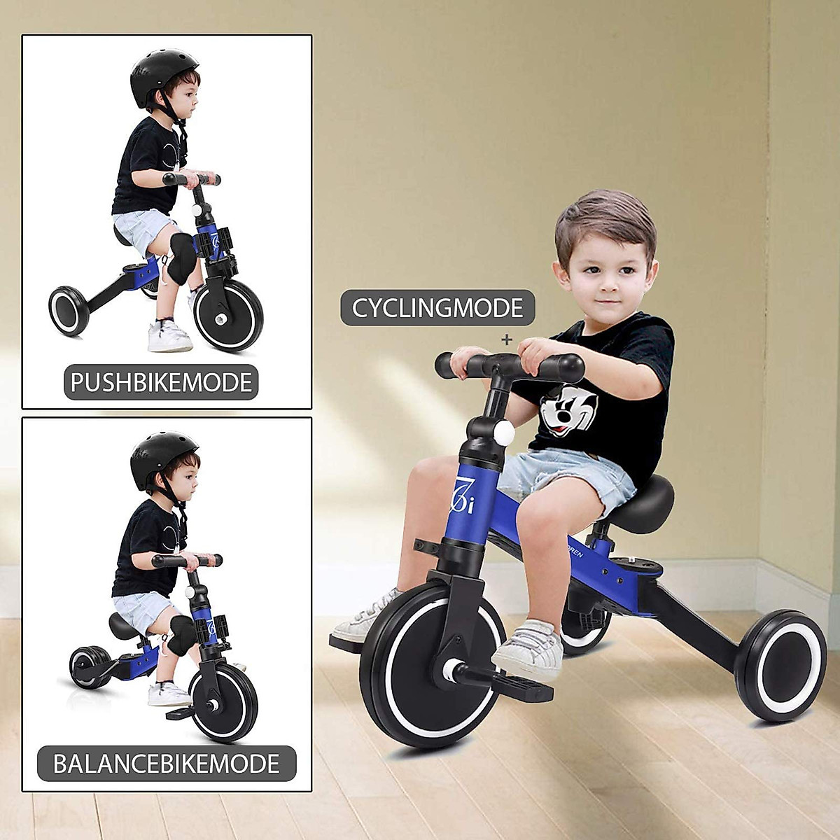 67i 3 in 1 Tricycle for 1-3 Year Old Toddler Bike Kids Tricycles for 1-3 Year olds Toddler Tricycle Kids Trikes Adjustable Seat and Removable Pedal Baby Balance Bike Boys Girls (Blue)