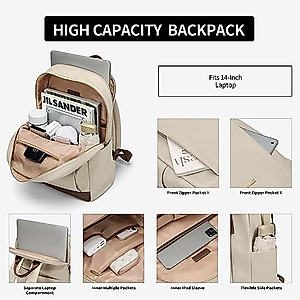 GOLF QUALITY Women Laptop Backpack Stylish College Work Bag Travel Business Backpacks Fits 14 Inch Notebook (Apricot)