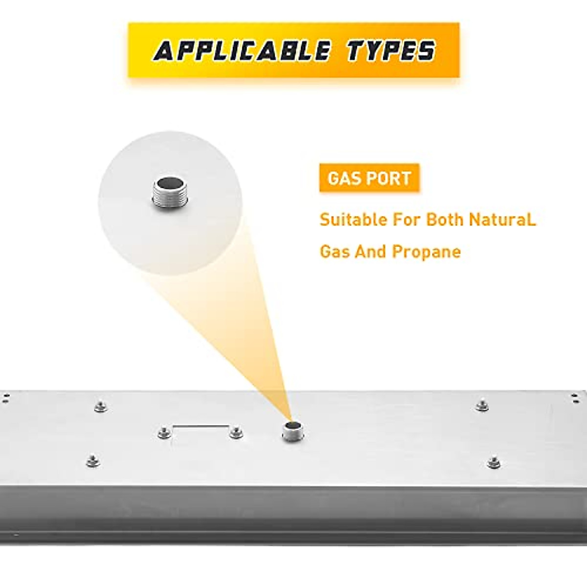 CLLVGOKD 24“ x 8" Rectangular Fire Pit Burner Stainless Steel Drop-in Fire Pit Pan with H Burner Propane/Natural Gas Fire Pit Kit DIY for Living Rooms, Backyards, Pools and Lounges