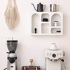 Ella & Emma White Decorative Floating Wall Shelf, Geometric Arched Wall Shelf, Boho Nordic Modern Style Shelves for Wall Decor, Wall Mounted Shelf Storage Nursery, Bedroom, Living Room, Bathroom