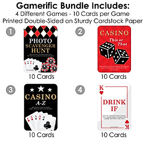 Big Dot of Happiness Las Vegas - 4 Casino Party Games - 10 Cards Each - Gamerific Bundle