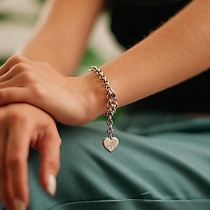 SANNYRA Charms Bracelets for Women, Heart Charm Initial Bracelet Trendy, J Letters Stainless Steel Bracelet Jewelry Confirmation Gifts for Christmas Birthday