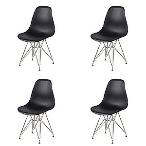 NC Set of 4 Modern Design Dining Chair with Chrome Metal Legs, Nordic Style Exquisite Design Chair for Living Room, Office, Study, Bedroom, Black