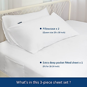 Extra Deep Pocket Air Mattress White Sheets Twin Size - 3Pcs Side Storage Pocket Fitted Sheet & Pillowcase Twin Deep Pocket Sheet Sets Easily Fits for Kids 16in to 24in Pillow Top Air Bed