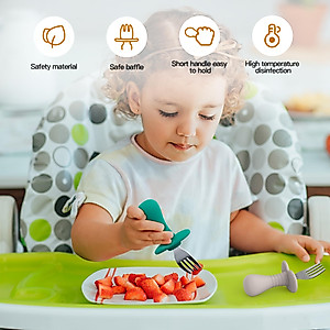Toddler Forks Baby Forks for Self Feeding, Kids Forks with Silicone Round Handle, Stainless Steel Toddler Utensils Children Safe Silverware Set, Anti-Choke Design, BPA Free Cutlery Set - 4Pcs