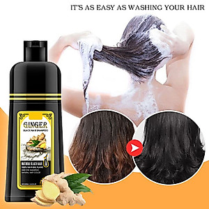 500ml Ginger Black Hair Shampoo, Ginger Shampoo Fast Black Hair Hair Color Dye Nourishing Shampoo, 2-in-1 Semi Permanent Shampoo Last 30 days,5 Minutes Finsh