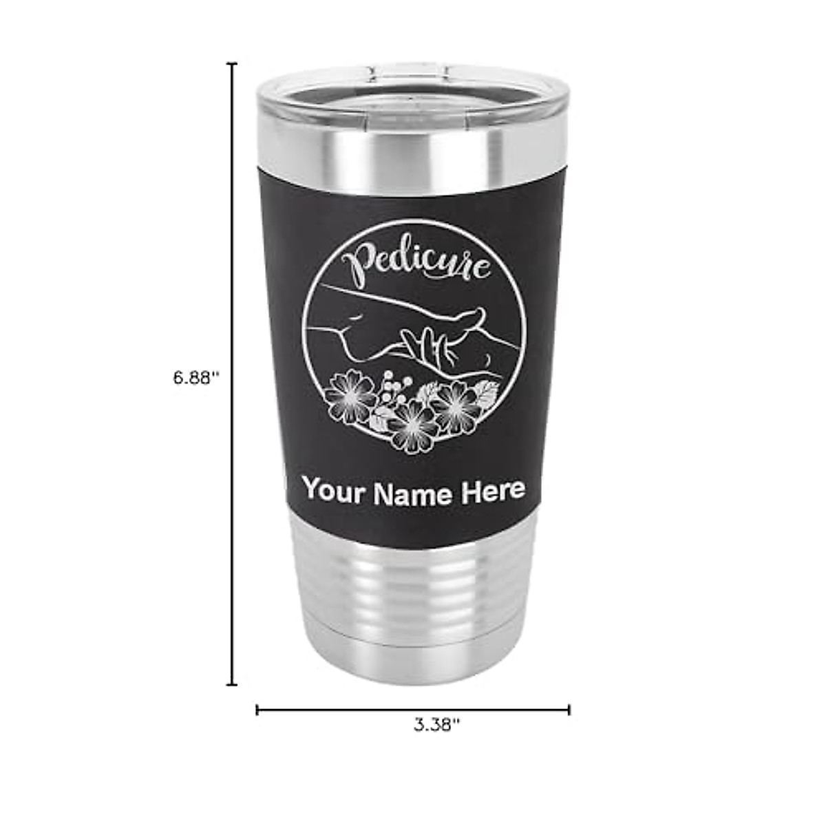 LaserGram 20oz Vacuum Insulated Tumbler Mug, Pedicure, Personalized Engraving Included (Silicone Grip, Black)