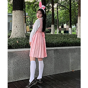 Classic Japanese School Girls Sailor Suit Dress Shirt Skirt JK Kawaii Anime Bunny Ears Cosplay Costumes Socks Bow Set Pink L