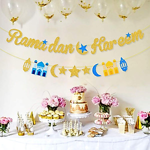 Ramadan Kareem Banner Gold Glitter | Happy Ramadan Banner Decorations | Ramadan Mubarak Party Decorations | Eid Mubarak Party Decorations
