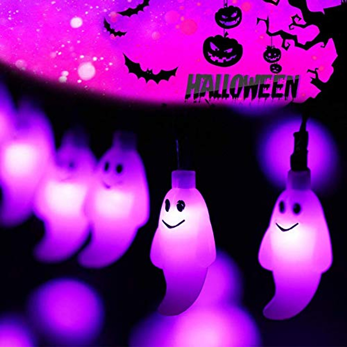 DYTesa Halloween Solar String Lights, 21.3 Ft 30 LED Milky White Ghost LED Lights IP65 Waterproof for Halloween Outdoor Indoor Party Decor, Patio, Lawn, Garden, Yard