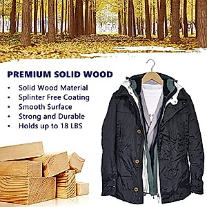 Amber Home Solid Wood Suit Coat Hangers 30 Pack, Smooth Natural Finish Wooden Dress Hangers with Non Slip Pant Bar, Clothes Hangers with 360 Swivel Hook & Notches for Jacket, Pant, Shirt (Natural, 30)