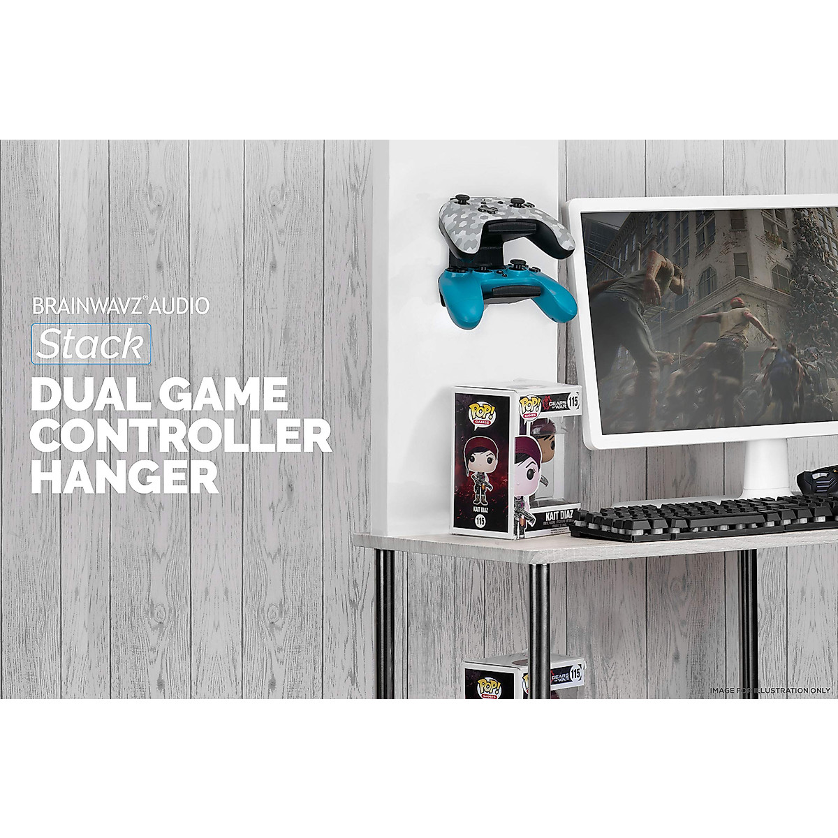 [EOL] The STACK - Dual Universal Game Controller Wall Mount Holder for XBOX ONE, SERIES X, PS5, PS4, PS3, SWITCH, STEELSERIES Gamepad & More, Stadium Seating, Looks Good & Organized No Screws [EOL]