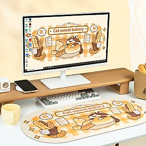 GeekShare Cute Cat Bakery Mouse Pad - Large Non-Slip Base PU Desk Mat for Keyboard and Mouse, Perfect for Gaming, Writing, or Home Office Work