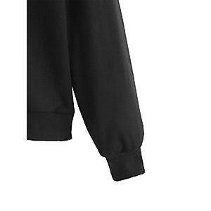 SweatyRocks Women's Floral Print Long Sleeve Hoodie Casual Drawing Sweatshirt Pullover Crop Top Black L