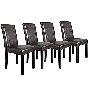SUPER DEAL Faux Leather Dining Chair Set of 4 with Wood Legs Waterproof & Oilproof Stretch Kitchen Dining Room Restaurant Chairs, Espresso