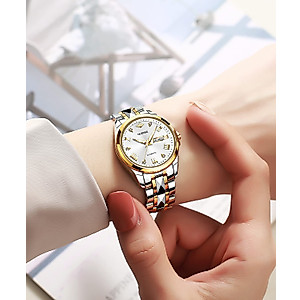 OUPINKE Automatic Womens Watches Self Winding Mechanical Luxury Dress Diamond Dial Tungsten Steel Wrist Watches for Women Date Waterproof Luminous