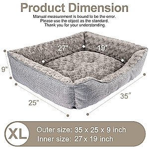 FURTIME Dog Bed for Large Medium Small Dogs Soft Washable Pet Bed Orthopedic Dog Sofa Bed Breathable Rectangle Sleeping Bed Anti-Slip Bottom(35'', Grey)