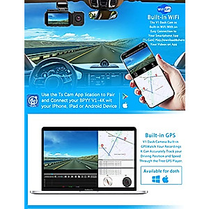 BPYY 3 Channel 4K Dash Cam, 4K+1080P+1080P Front and Rear and Interior, Dash Camera for Cars Built-in 5G WiFi GPS, HD Camera, 24-Hour Parking Mode, WDR, IR Night Vision, G Sensor, Support up to 256G