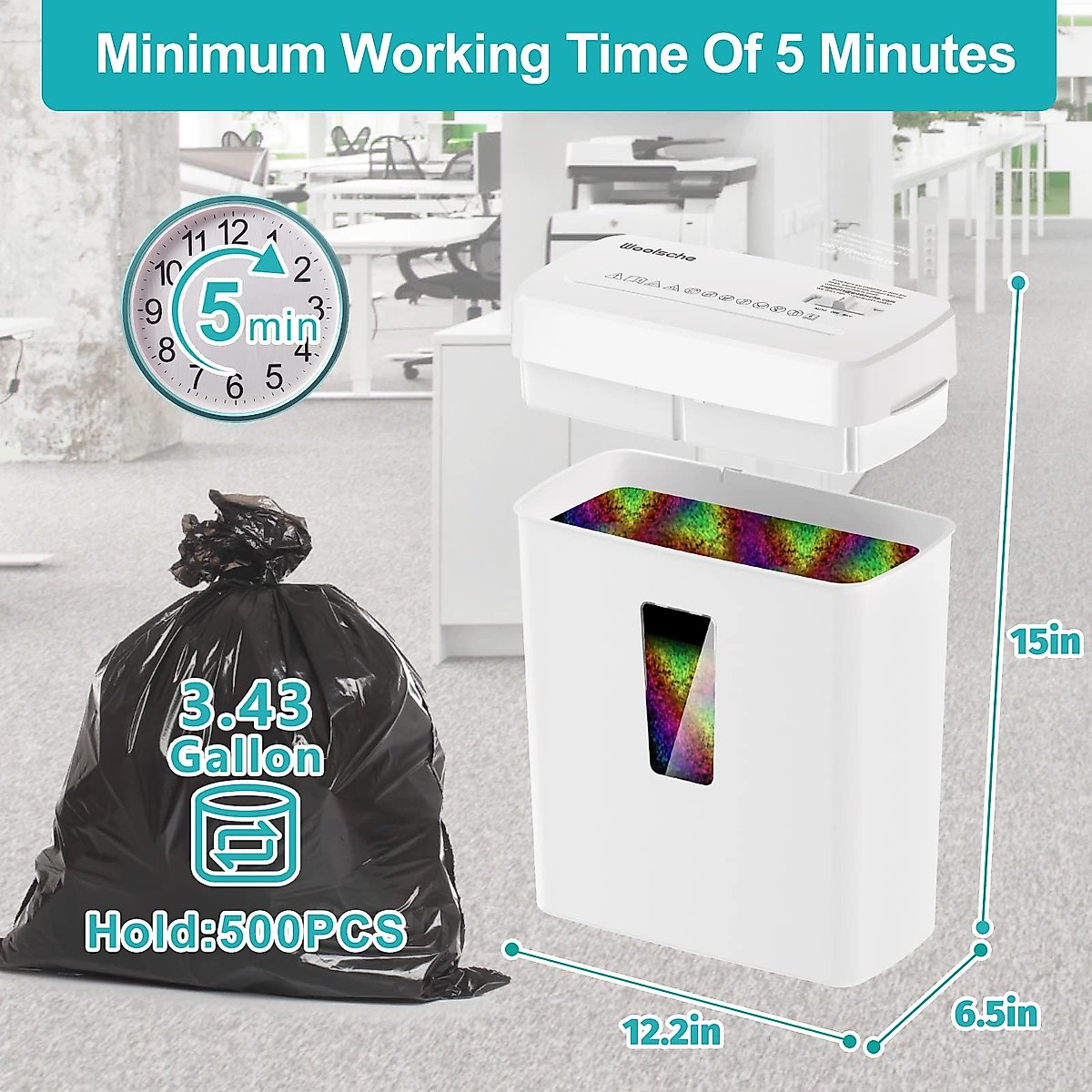 Woolsche Paper Shredder, P-5 Security Level, 6-Sheet Micro Cut with 3.43-Gallon Basket, Durable & Fast with Jam Proof System, Paper Shredder for Home Office (ETL)