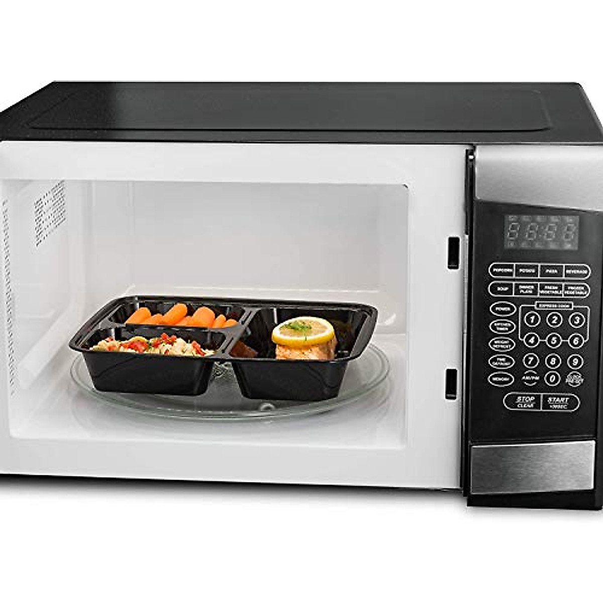 Ez Prepa [20 Pack] 32oz 3 Compartment Meal Prep Containers with Lids - Bento Box - Plastic - Stackable, Reusable, Microwaveable & Dishwasher Safe