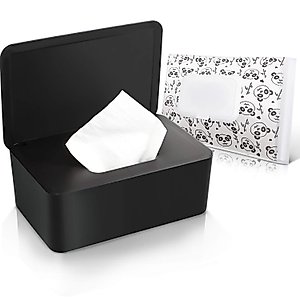 Baby Wipes Dispenser Holder with Lids for Napkin Nappy Paper Tissue Towel Mask Storage Case Box, Keeps Wet Tissue Fresh, Flushable Wipes Pouch Case Container for Bathroom Baby Nursery (Black)