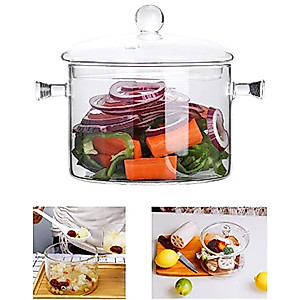 Glass Cooking Pot - 2L/67oz Glass Saucepan Heat-Resistant Borosilicate Glass Handmade Cookware Set stovetop Pot - Safe for Pasta Noodle, Soup, Milk, Tea,salad (2L/67OZ)