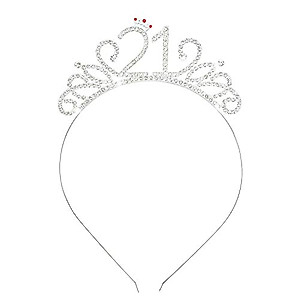 Konsait 21st Happy Birthday Rhinestone Headband Tiara, 21st Birthday Tiara Crown Headband for Girls Women Legal Adult 21st Birthday Party Decor