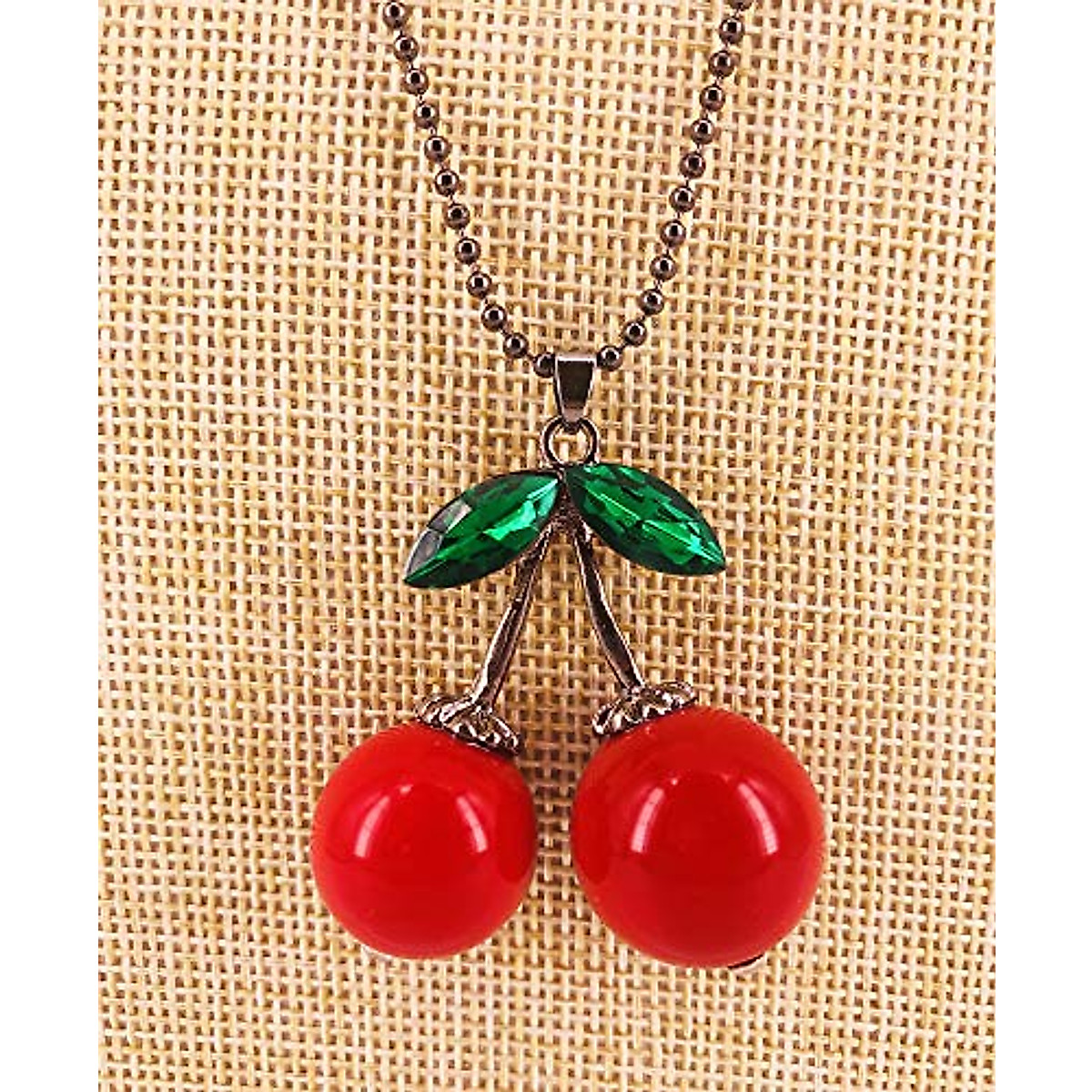 QTMY Cute Cherry Pendant Long Necklace Jewelry for Teen Girls Women