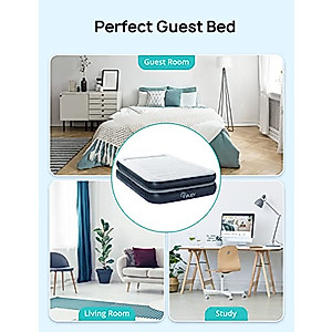 Evajoy Full Size Air Mattress with Built in Pump, 18'' Inflatable Luxury Double High Blow Up Mattress, Easy to Inflate/Quick Set Bed, Durable Portable Waterproof Blue & Grey (EJ-HF001)