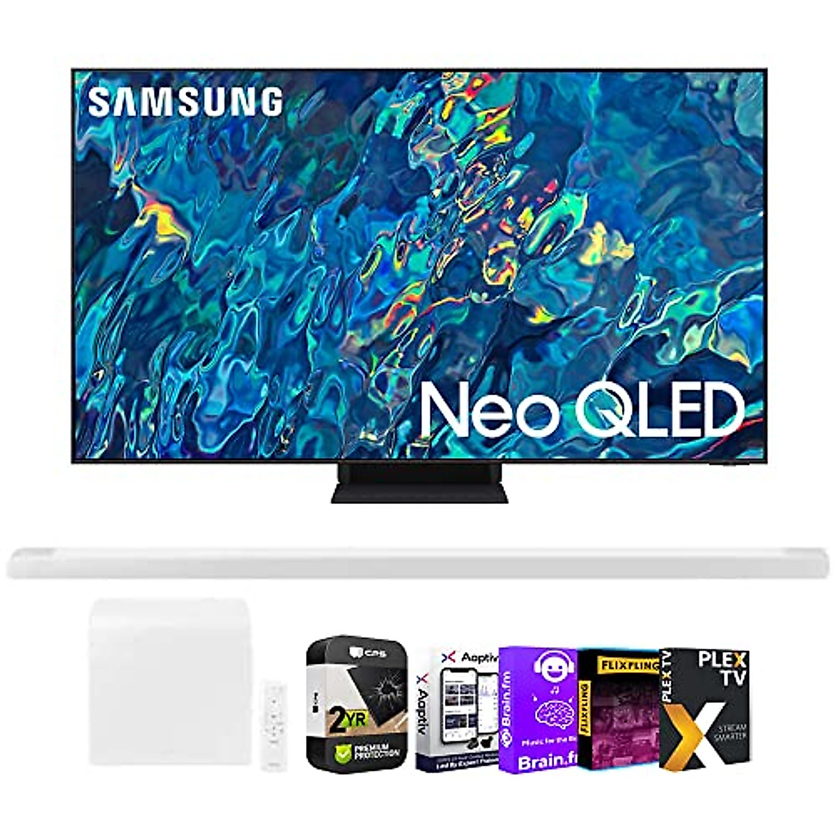 SAMSUNG QN65QN95BA 65 Inch QN95B Neo QLED 4K Smart TV Bundle HW-S801B 3.1.2ch Soundbar, Audio Entertainment Essentials Bundle & 2 YR CPS Enhanced Protection Pack