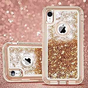JAKPAK Case for iPhone XR Case Glitter Bling Sparkle for Girls Woman iPhone XR Case Heavy Duty Shockproof Full Body Protective Shell Hard PC Bumper and TPU Back Cover for iPhone XR 10R Rose Gold