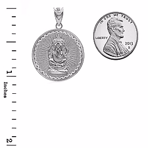 Solid .925 Sterling Silver Round Lord Ganesh Ganesha Hindu God Medallion Pendant