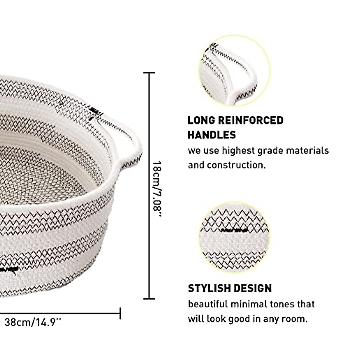 3PC Woven Laundry Basket for Organizing,Blanket Storage Basket With Handle,Cotton Rope for Living Room&Closet, Dog Toy Basket| Decorative Soft Storage Basket | Nursery Hamper |Thread Laundry Hamper.