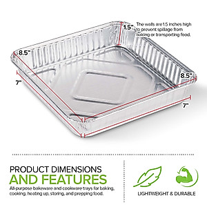 Stock Your Home 9x9 Aluminum Foil Pans - 8.75" L Rim (30 Pack) Square Tins for Toaster Oven- Cooking Lasagna, Casserole, and doing Food Prep - Disposable Baking Pan for Cake or Brownie Dish